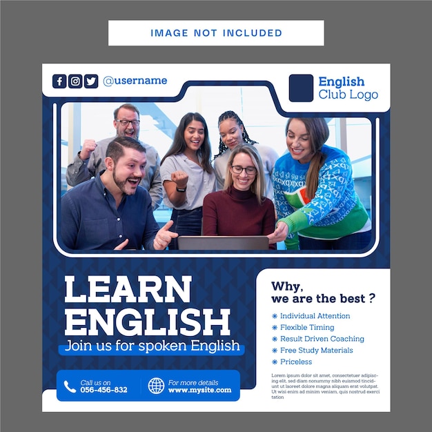 Premium Vector | Learn english social media template Premium Vector | Learn english social media template