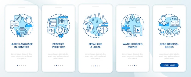 Premium Vector Learning Language Advices Onboarding Mobile App Page Screen With Concepts