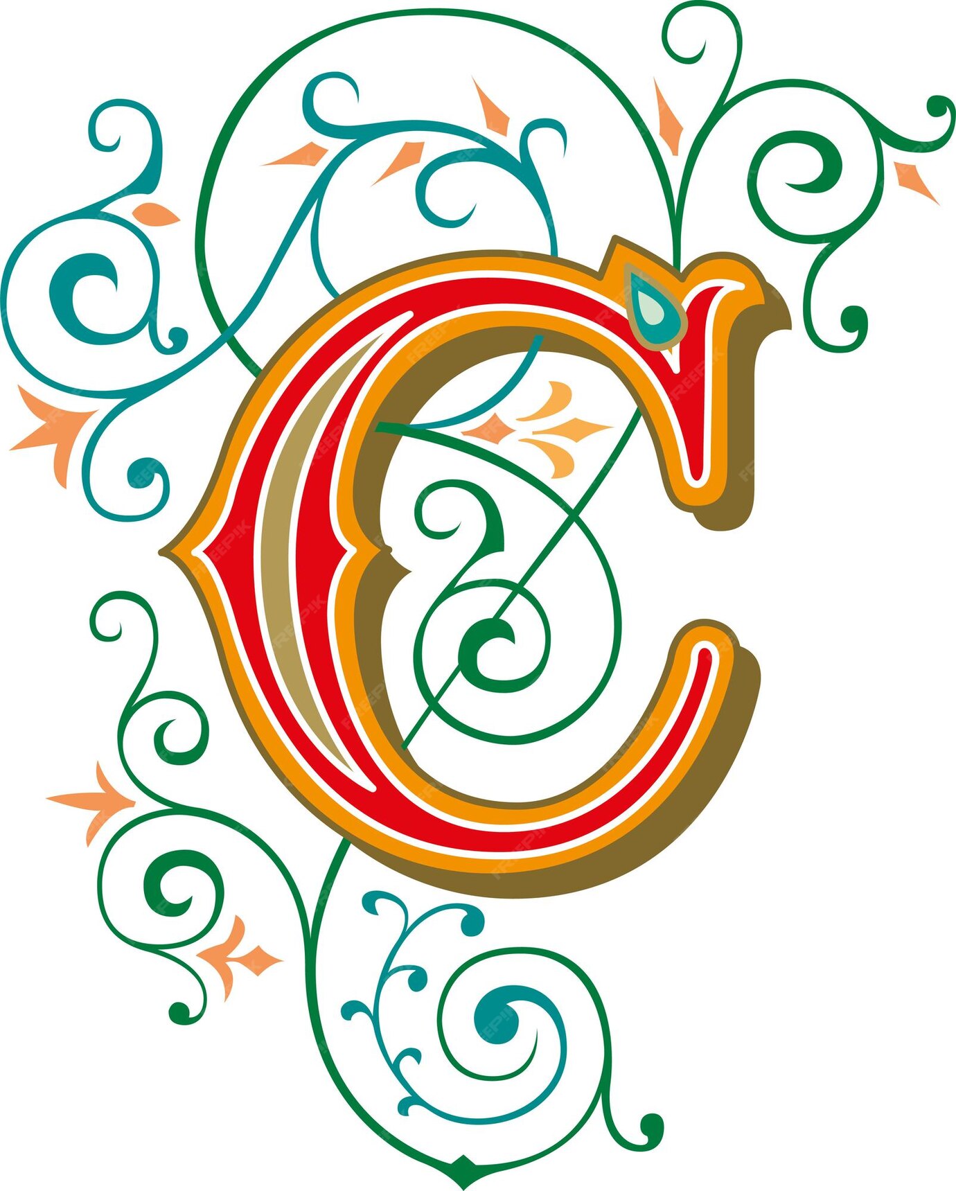 Premium Vector | Letter c floral monogram. colorful vintage ornament ...