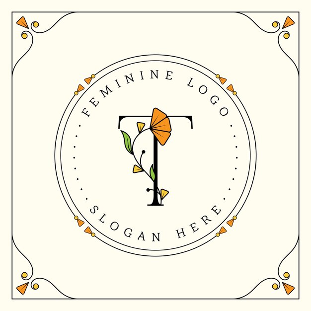 Premium Vector | Letter t floral feminine logo Premium Vector | Letter t floral feminine logo