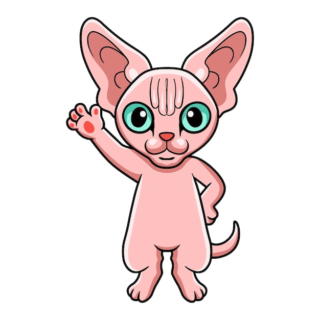 Leuke Sphynx Kat Cartoon Zwaaiende Hand Premium Vector