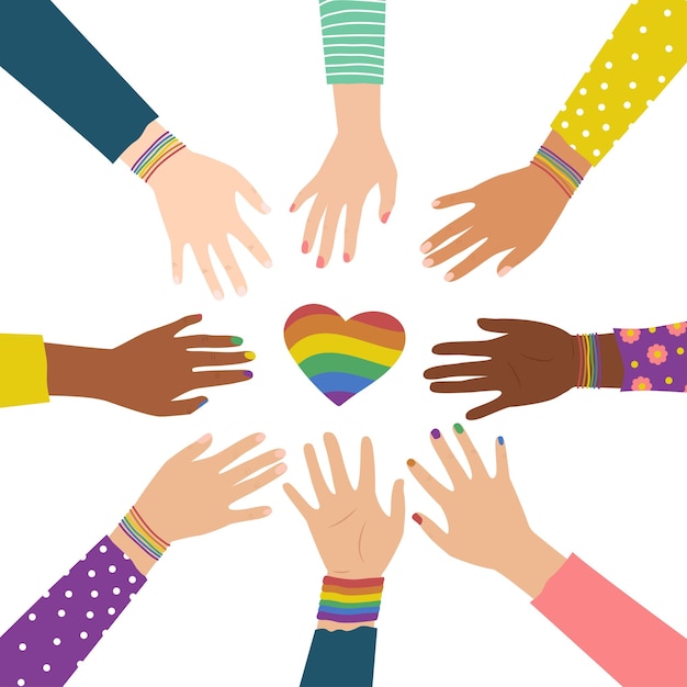 Premium Vector Lgbt Pride Month Multiracial Hands With Hearts