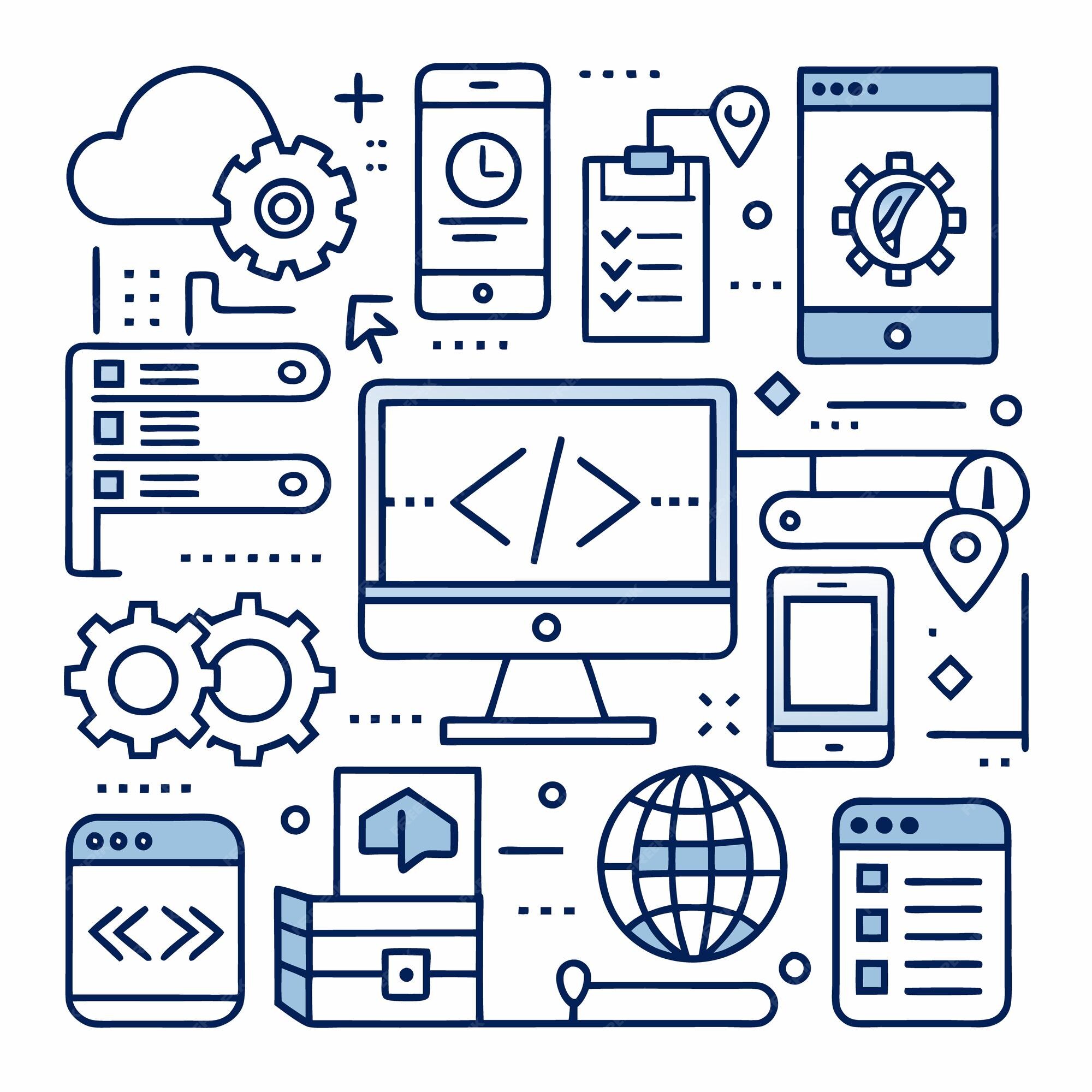 Line art illustration of computer programming web design coding ...