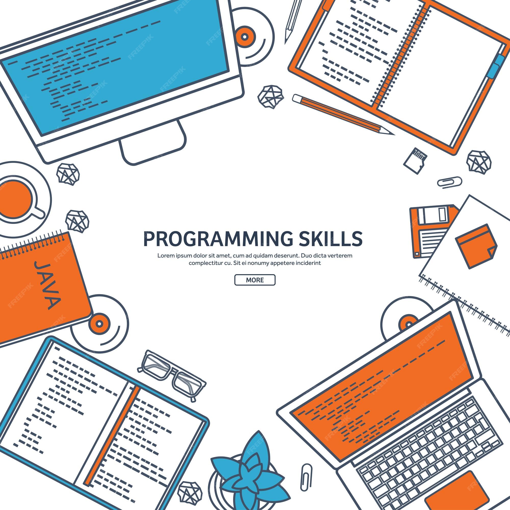 Premium Vector | Line art programming coding flat computing background code hardware software ...