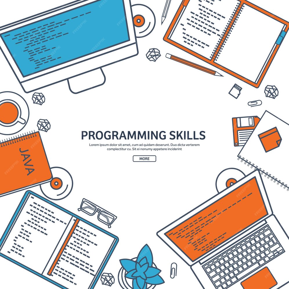 Premium Vector | Line art programming coding flat computing background code hardware software ...