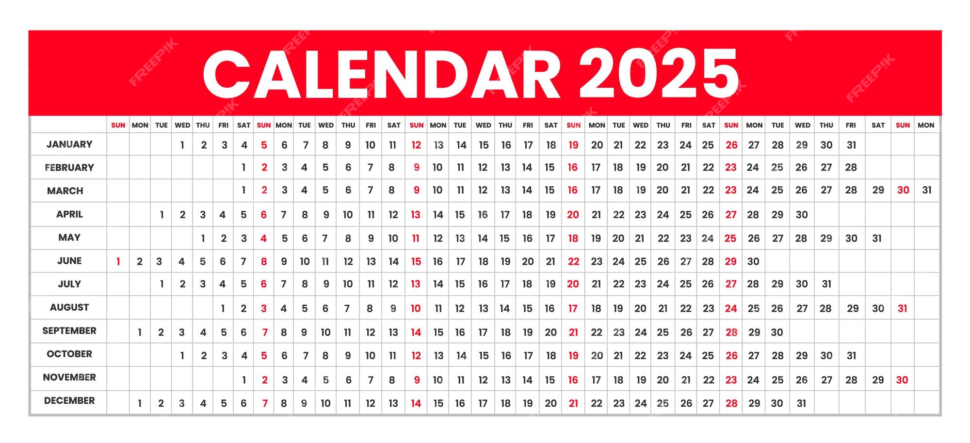 Premium Vector | Linear calendar for 2025 Horizontal or Landscape ... Premium Vector | Linear calendar for 2025 Horizontal or Landscape ...