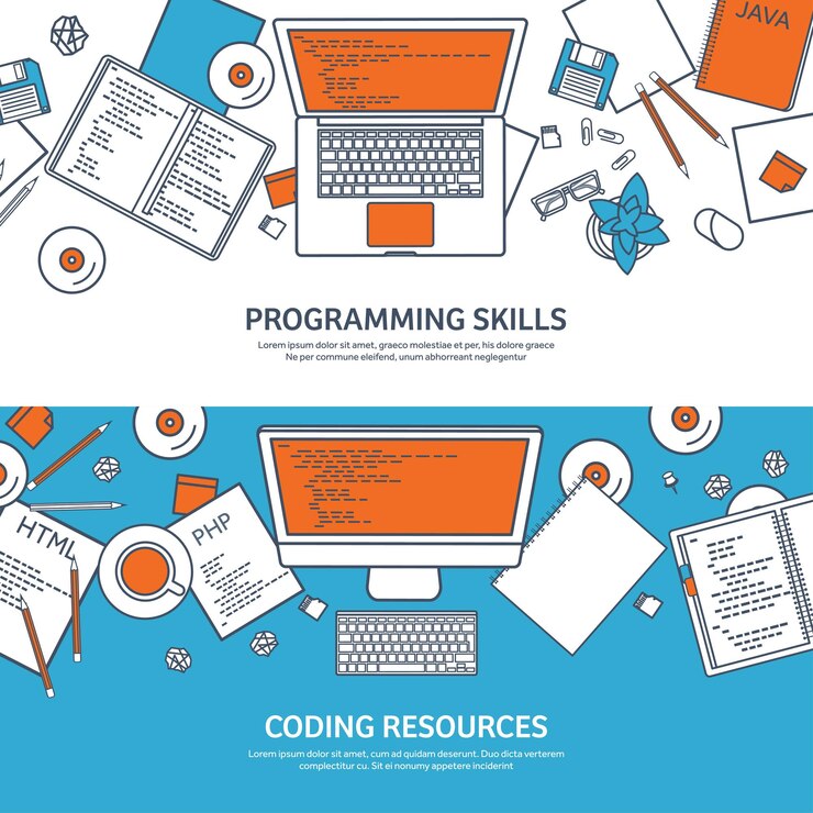 Premium Vector | Lined programming coding and seo outline computing background code hardware ...