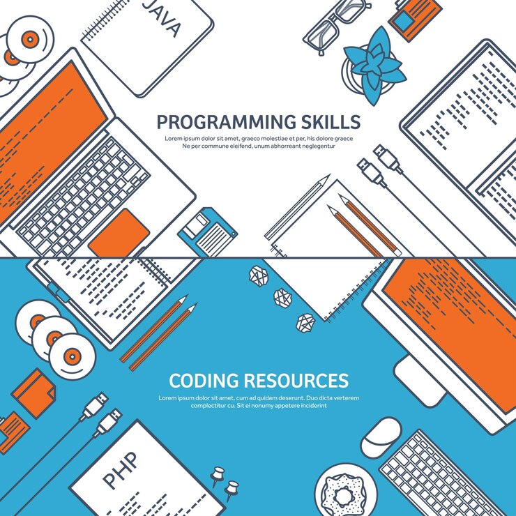 Premium Vector | Lined programming coding and seo outline computing background code hardware ...