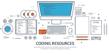 Premium Vector | Lined programming coding and seo outline computing ...