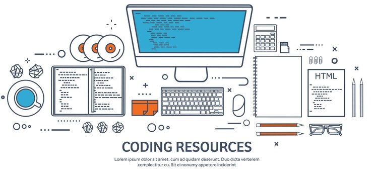 Premium Vector | Lined programming coding and seo outline computing background code hardware ...