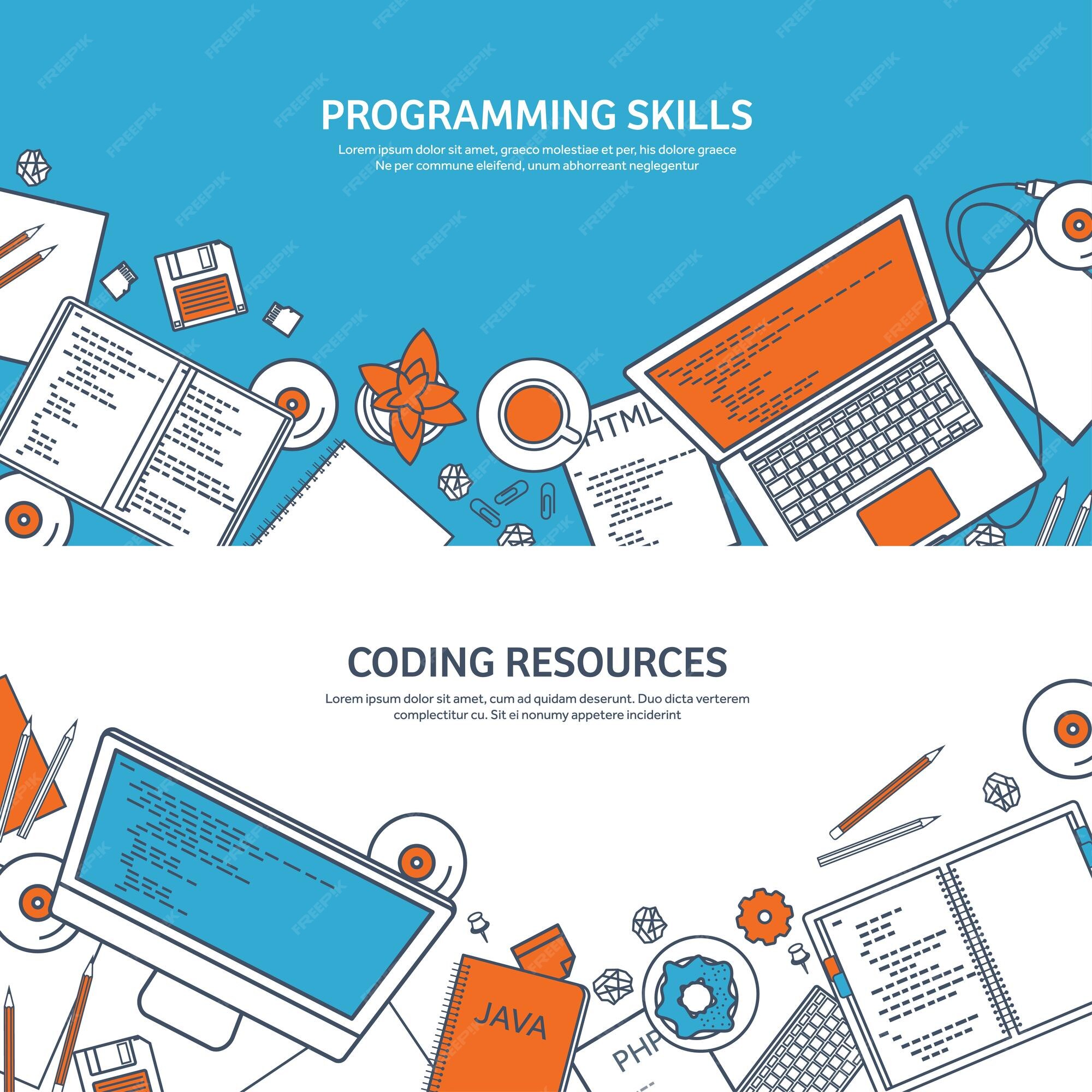 Premium Vector | Lined programming coding and seo outline computing ...
