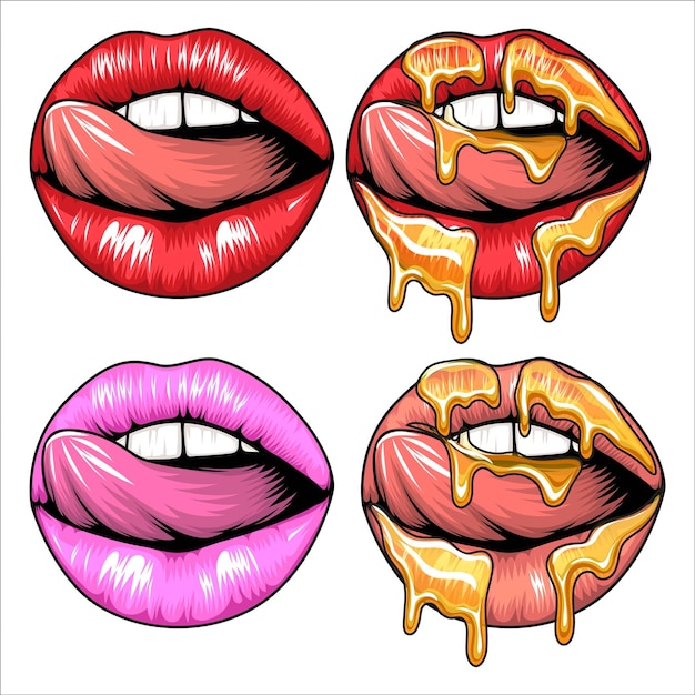 Premium Vector | Lips vector art dripping lips vector art set Premium Vector | Lips vector art dripping lips vector art set