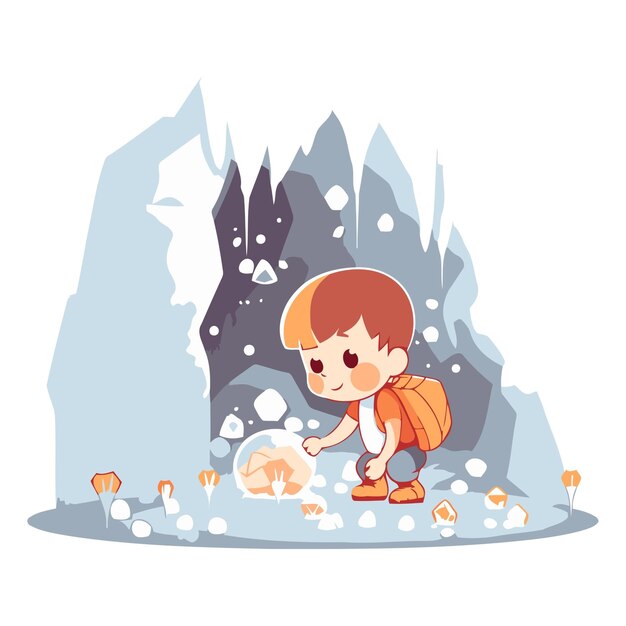 Premium Vector | Little boy trying to find a way out of the cave vector ... Premium Vector | Little boy trying to find a way out of the cave vector ...