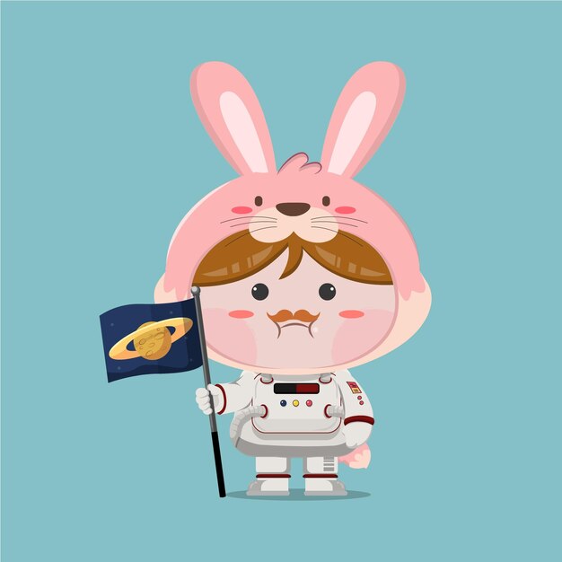 Premium Vector | A little boy wearing astronaut rabbit costume Premium Vector | A little boy wearing astronaut rabbit costume