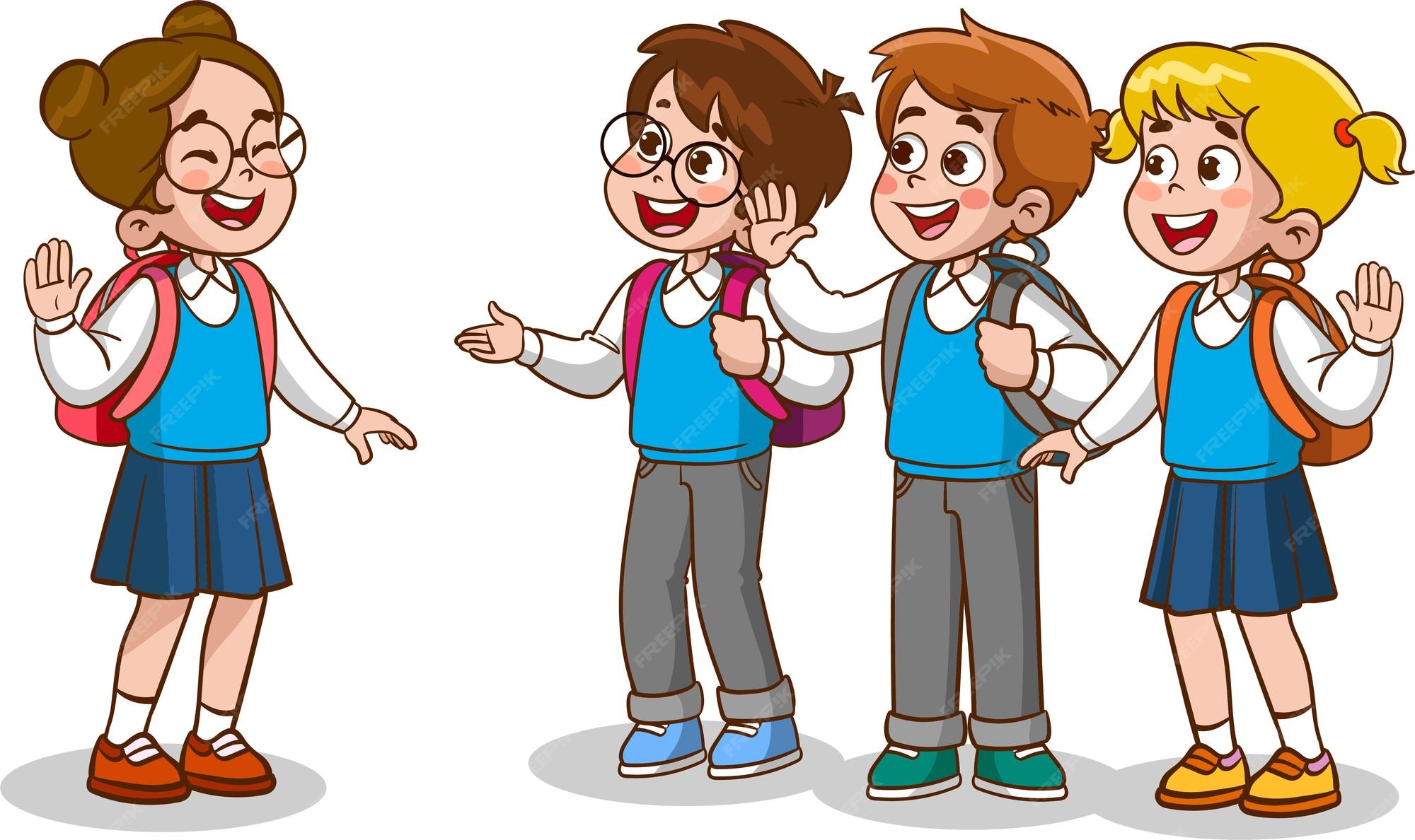 Premium Vector | Little kid say hello to friend and go to school together Premium Vector | Little kid say hello to friend and go to school together
