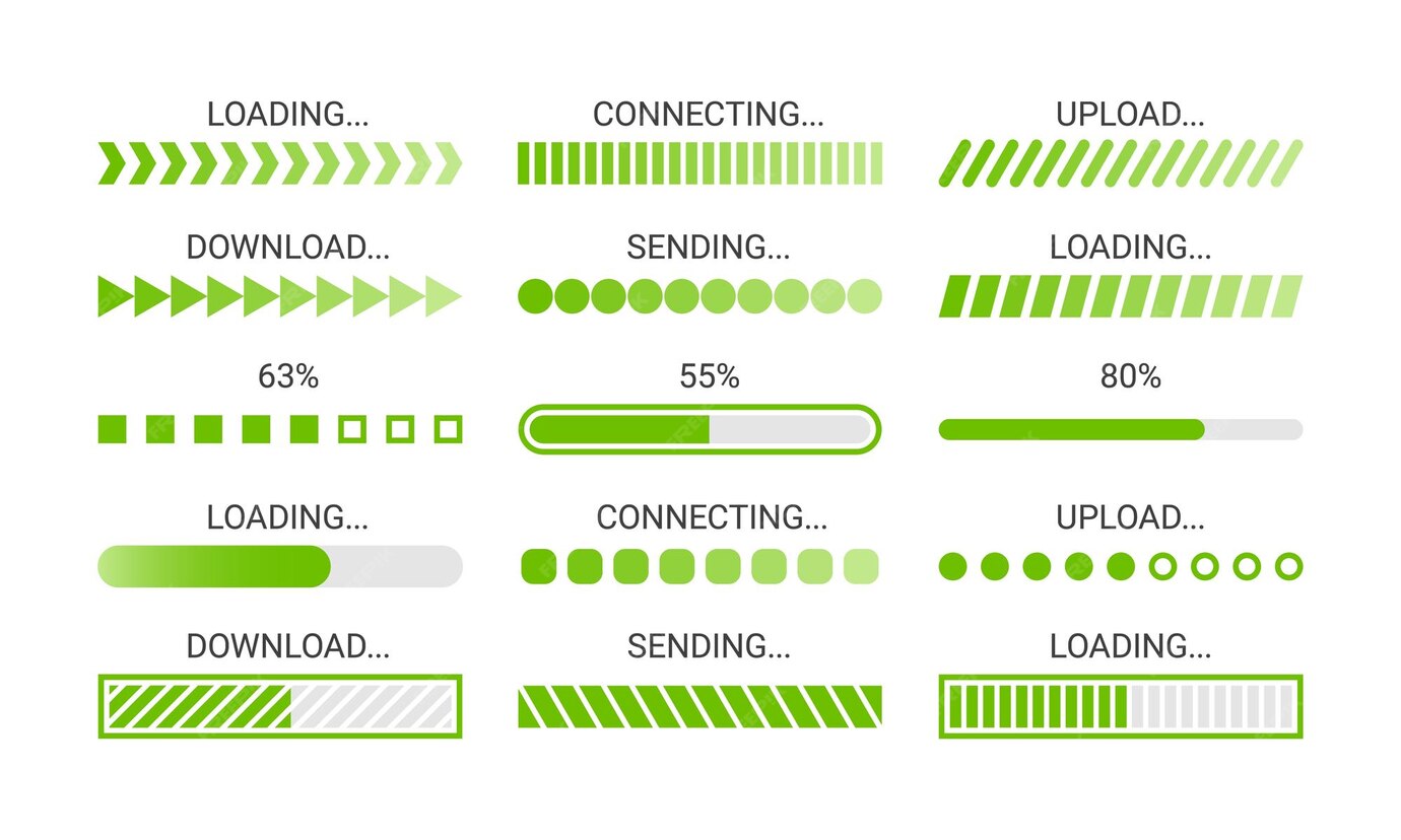Premium Vector | Loading bar green download progress loader buffer status ui elements upload ...