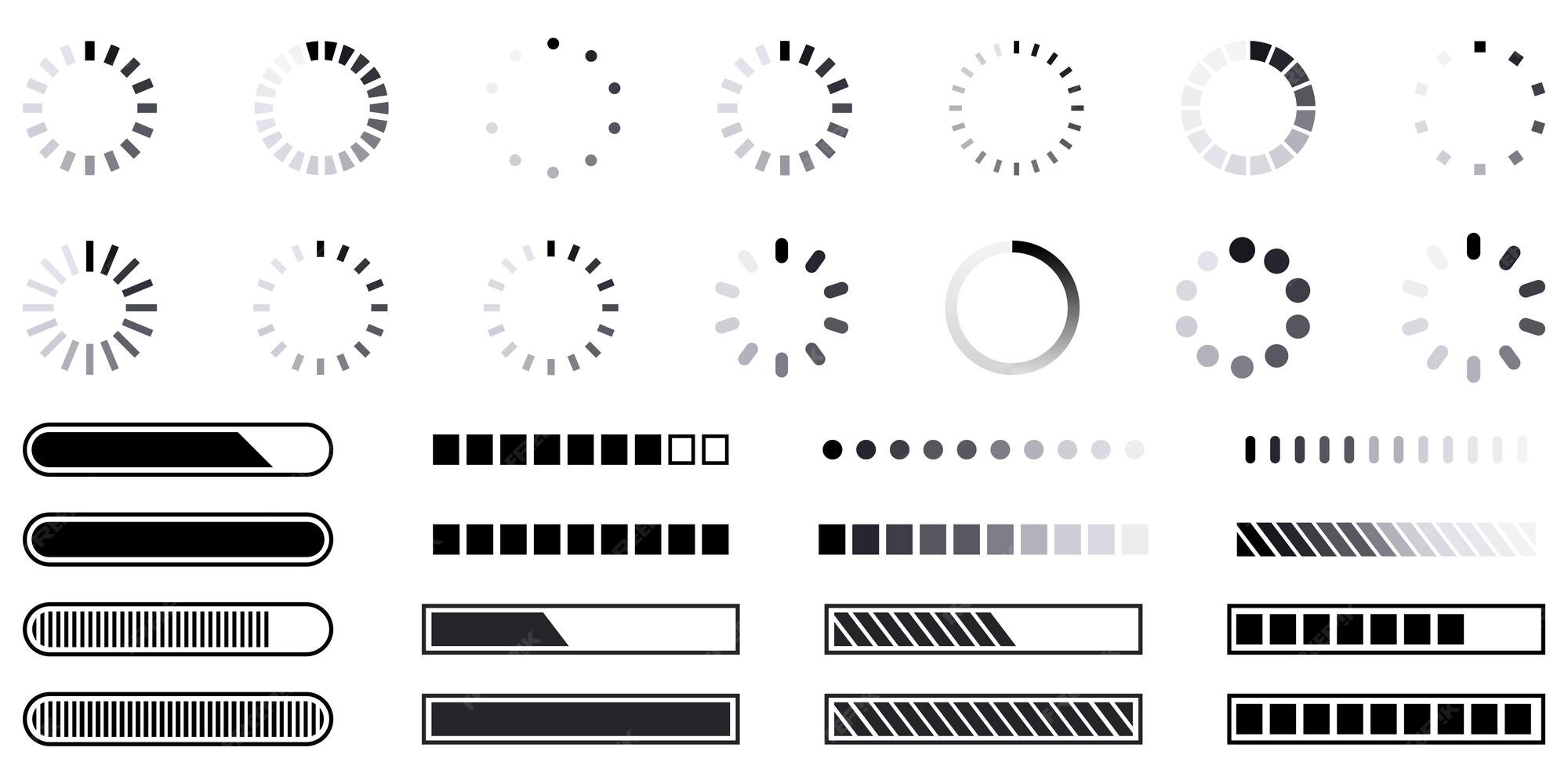 Premium Vector | Loading icons progress bar Buffer loader or preloader loading bar signs ...