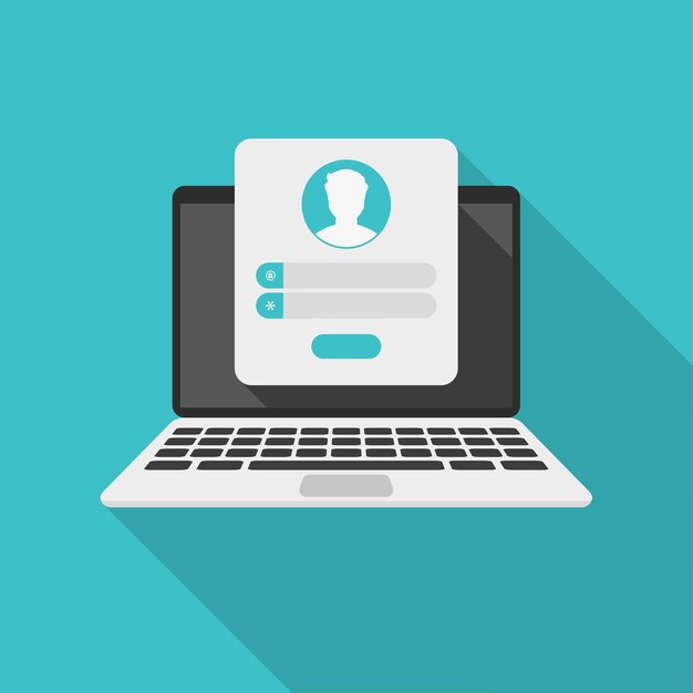Premium Vector | Login window and registration on website on laptop Premium Vector | Login window and registration on website on laptop