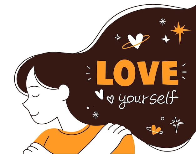 Premium Vector Love Yourself A Woman Wraps Herself In Her Arms And Smiles