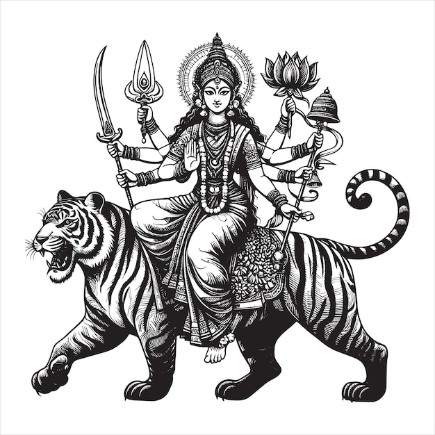 Maa Durga Devi Gelukkige Navratri in zwart en wit Heer Durga Maa Vector ... Maa Durga Devi Gelukkige Navratri in zwart en wit Heer Durga Maa Vector ...