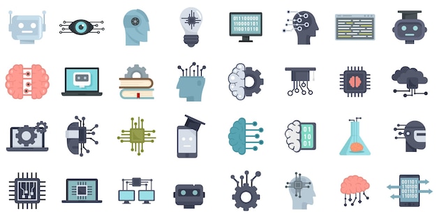 Machine learning pictogrammen instellen. Platte set van machine ... Machine learning pictogrammen instellen. Platte set van machine ...