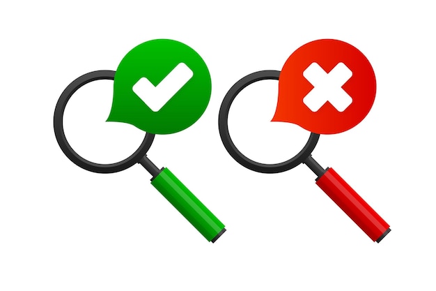Premium Vector | Magnifying glass with check marks green and red sign ... Premium Vector | Magnifying glass with check marks green and red sign ...