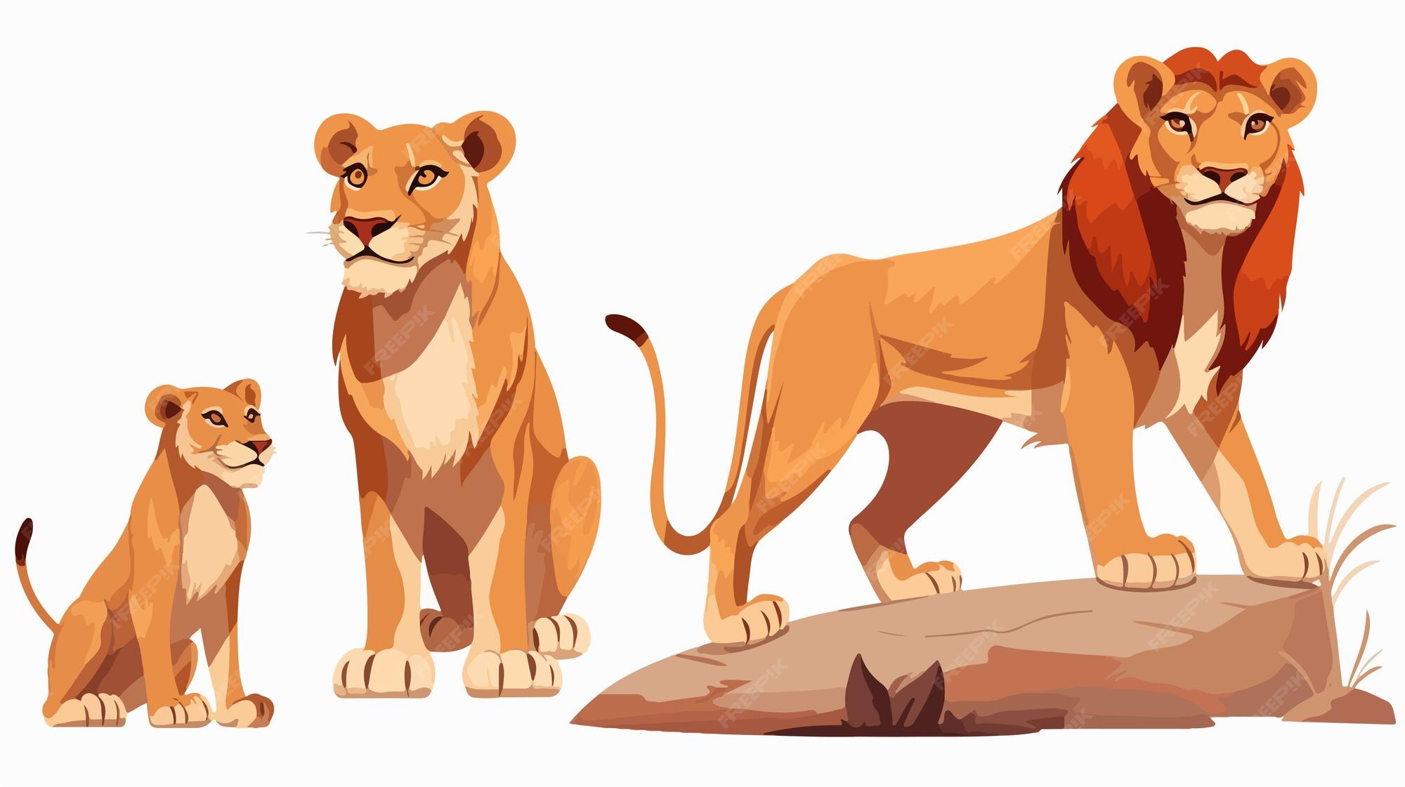 Majestic Lions Lioness And Cub Resting Lying Standing Together Premium Ai Generated Vector