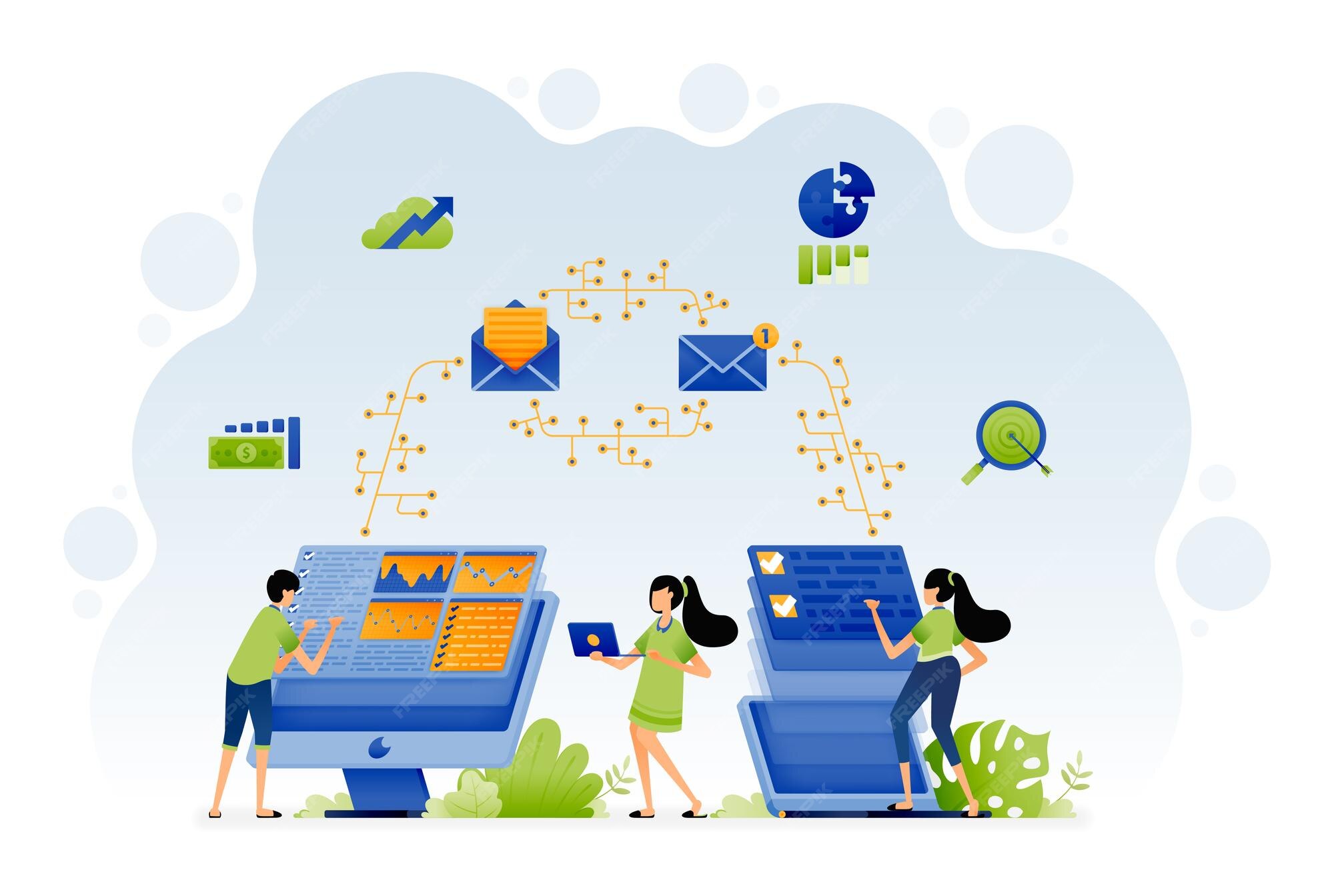 사무실 및 회사에서 네트워크 액세스 및 원활한 커뮤니케이션으로 작업을 더 쉽게 만드십시오 벡터 일러스트레이션 디자인은 방문 페이지 템플릿 Ui Ux 웹 모바일 앱 포스터