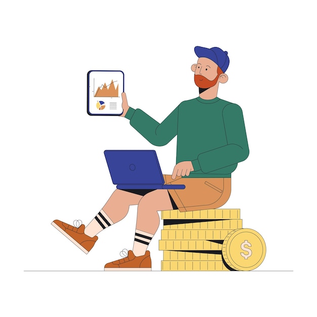 Premium Vector | Male analyzing financial data Premium Vector | Male analyzing financial data