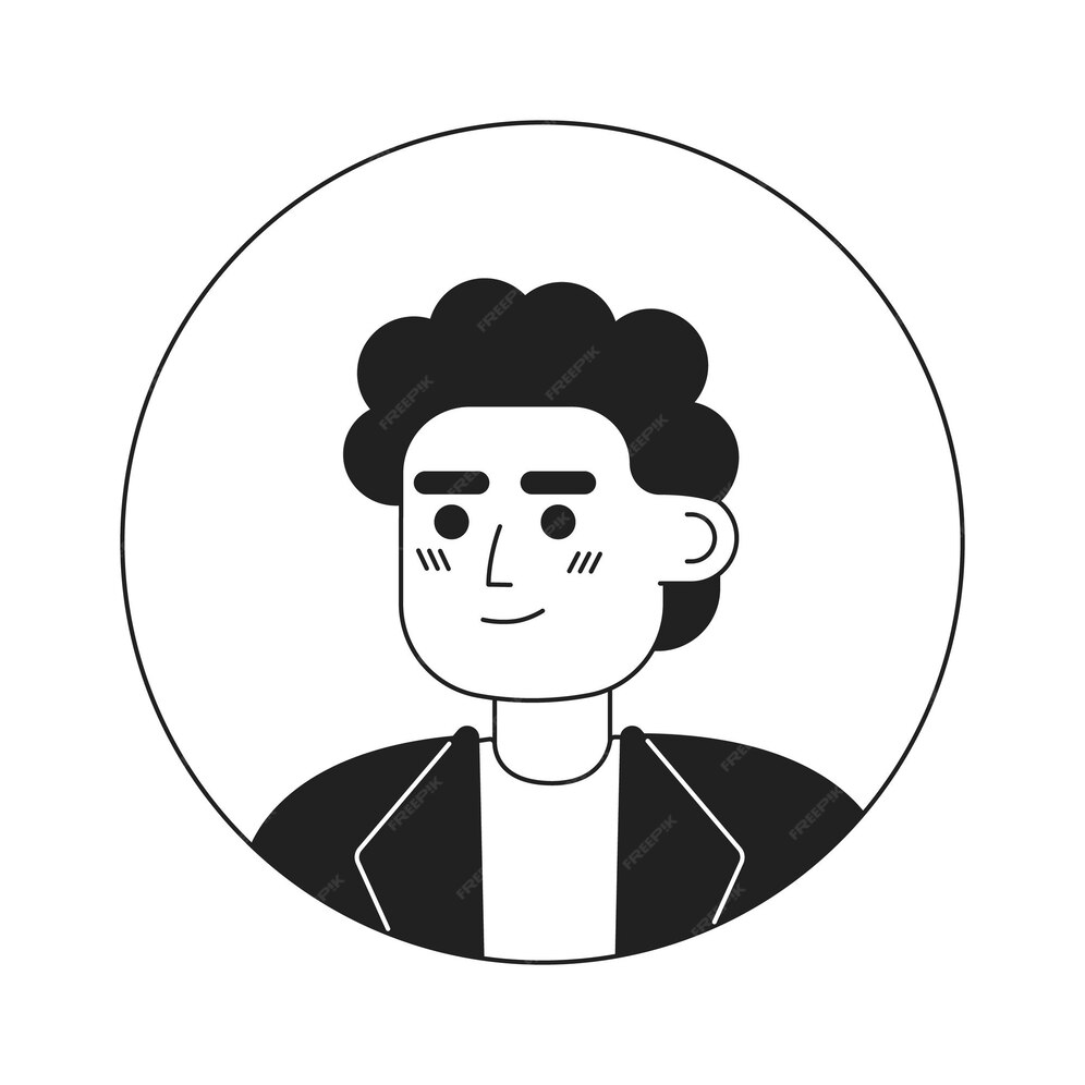 Premium Vector Male Curly Brunette Employee Monochrome Flat Linear