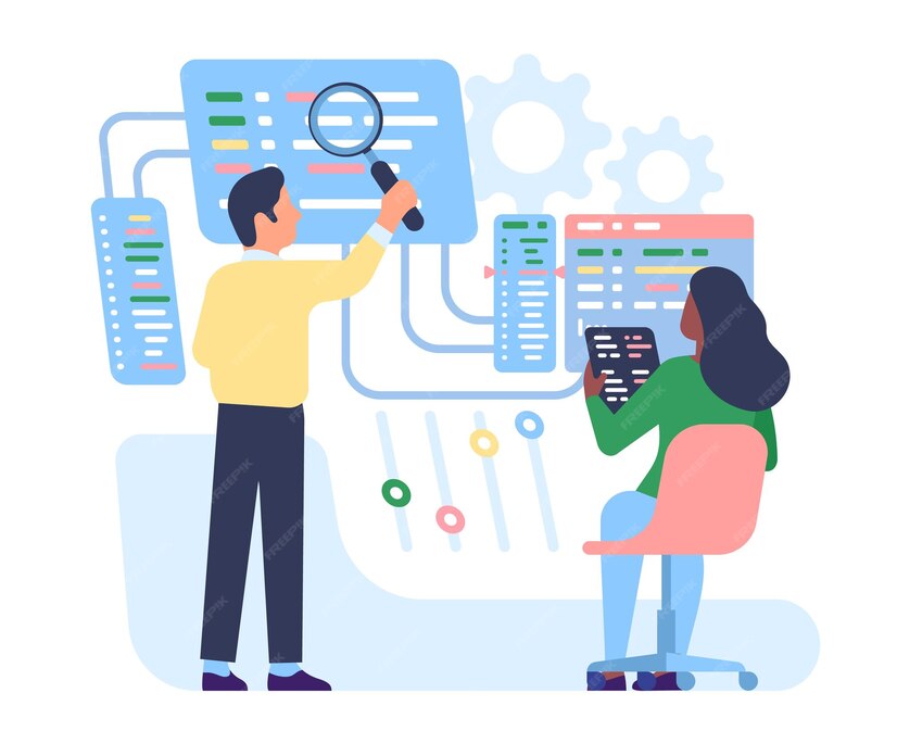 Premium Vector | Male and female software testers people testing ...