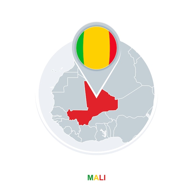 Premium Vector | Mali map and flag vector map icon with highlighted mali Premium Vector | Mali map and flag vector map icon with highlighted mali