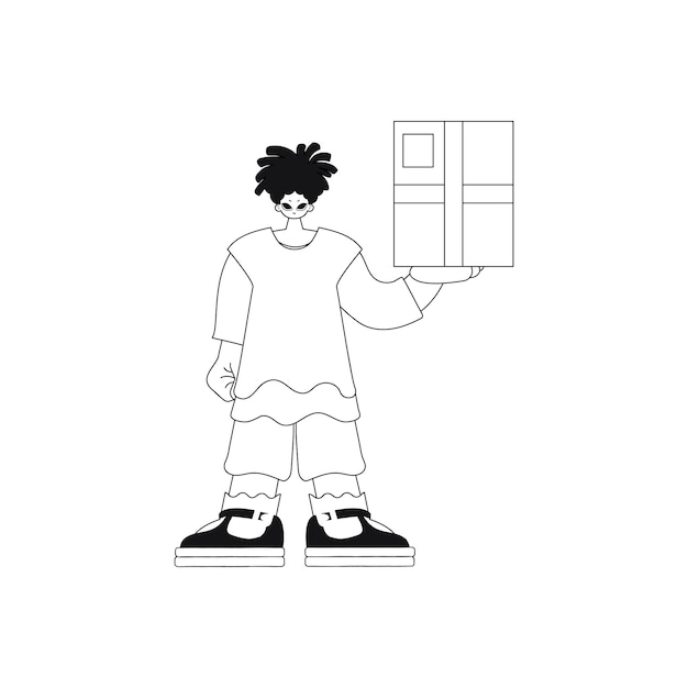 Premium Vector | Man carries box in hands. parcel shipping. line art ... Premium Vector | Man carries box in hands. parcel shipping. line art ...