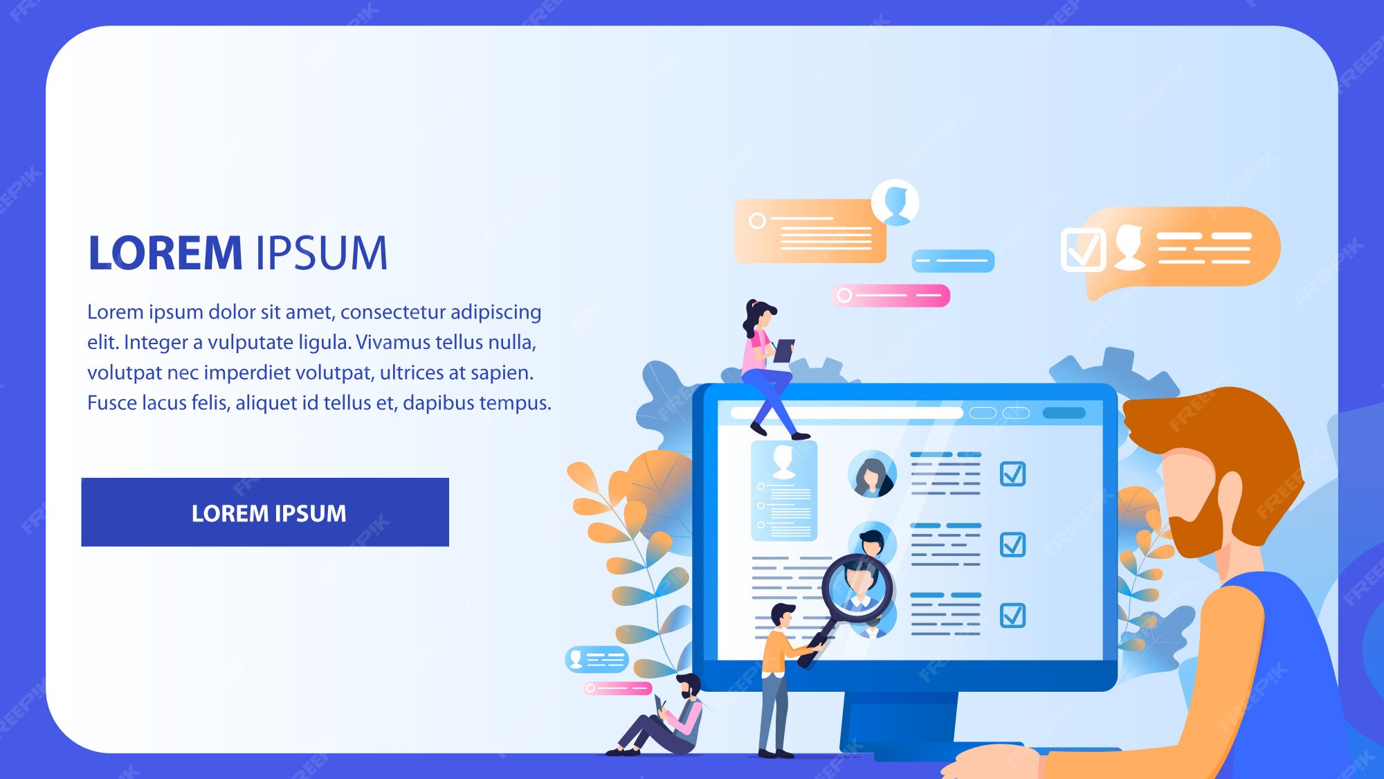 Premium Vector | Man choose social media online cv on monitor Premium Vector | Man choose social media online cv on monitor
