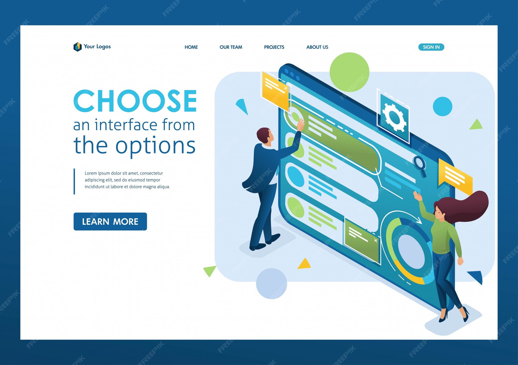 Premium Vector | The man chooses the interface from the options ...
