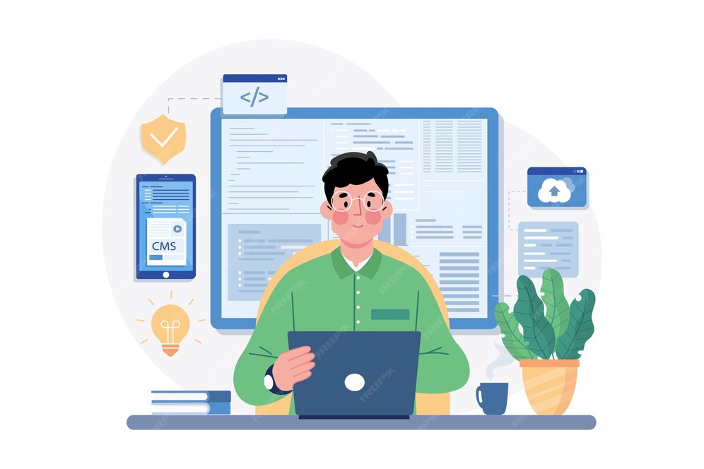 Premium Vector | Man coder development programming computer