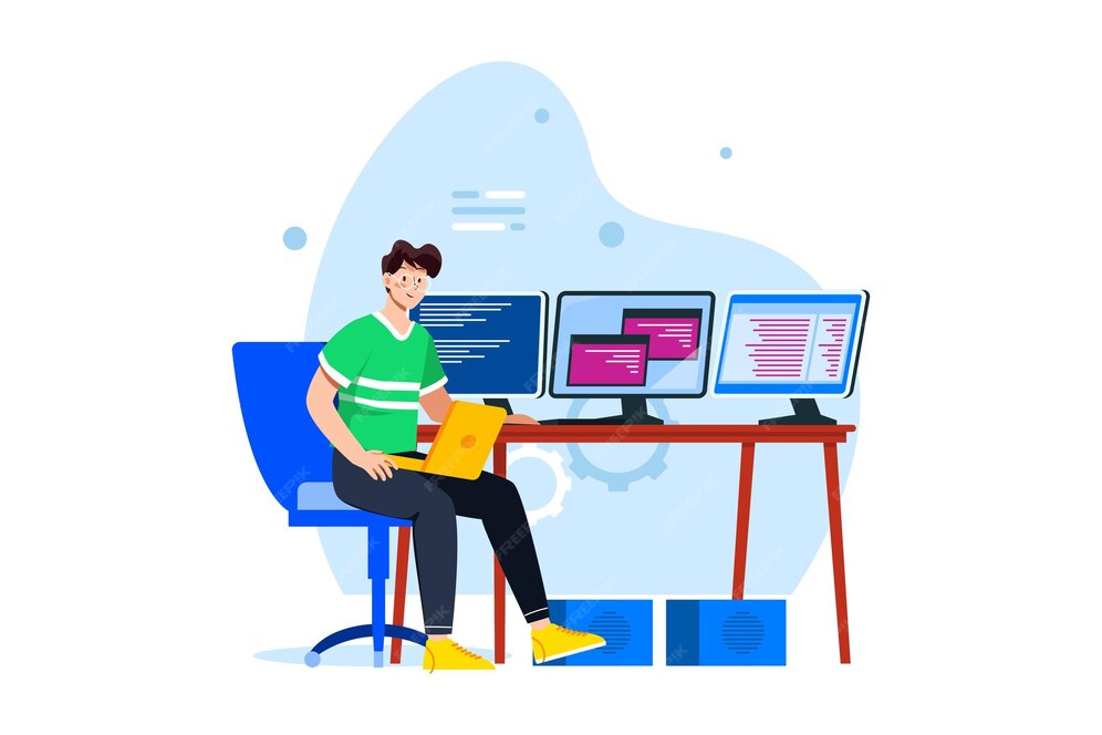 Premium Vector Man Coder Development Programming Computer