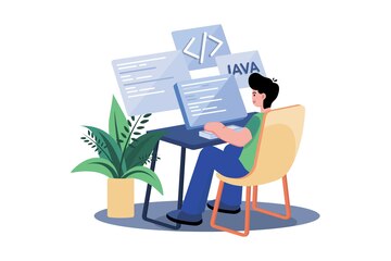 Premium Vector | Man coder development programming computer