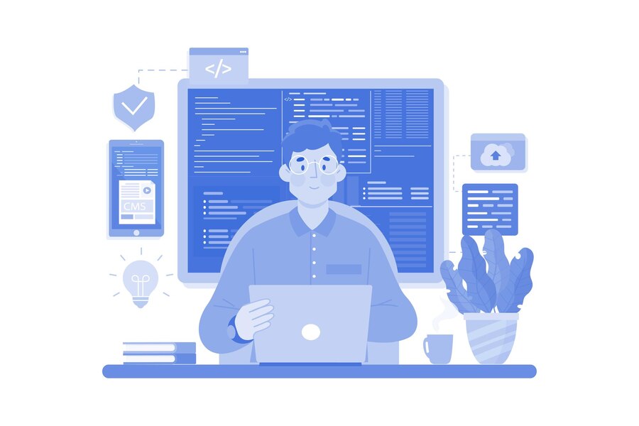 Premium Vector Man Coder Development Programming Computer