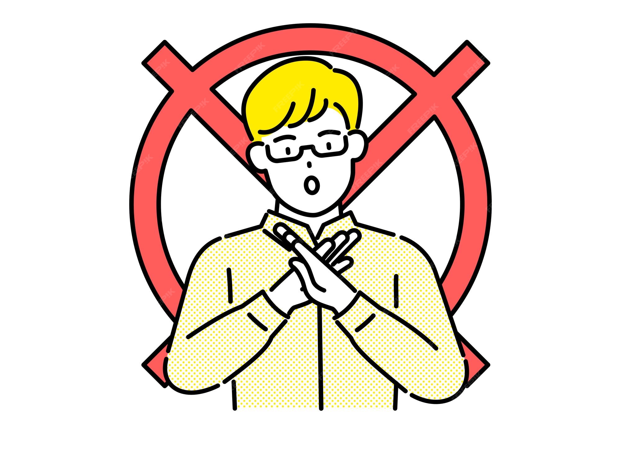 Premium Vector Man Crossed His Arms In X Sign And Saying No Warning Of Finish Prohibited