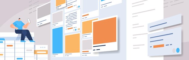 Premium Vector Arab Man Developer Using Smartphone Creating Mobile App Ui Interface Web