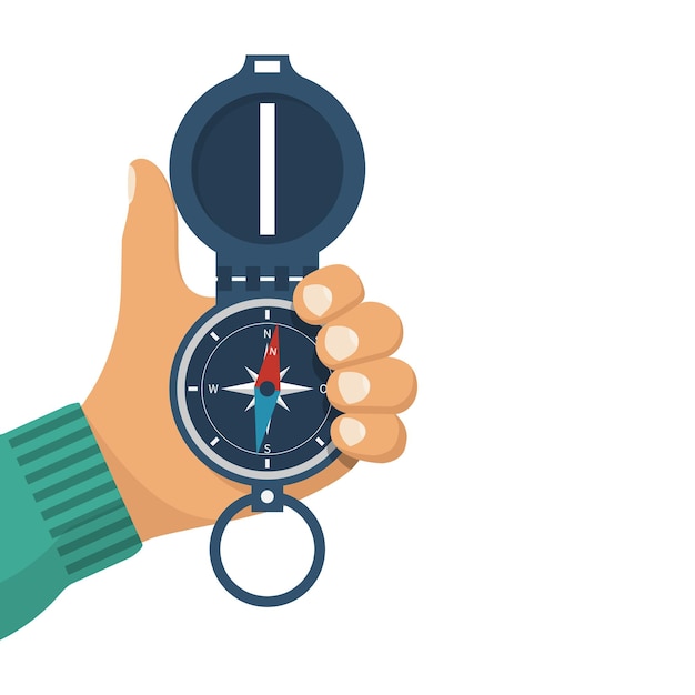 Premium Vector Man Holds A Compass In Hand Magnetic Navigation Device