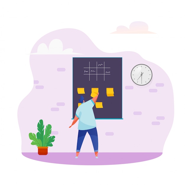 Premium Vector | man manager kanban sticky notes board. Premium Vector | man manager kanban sticky notes board.