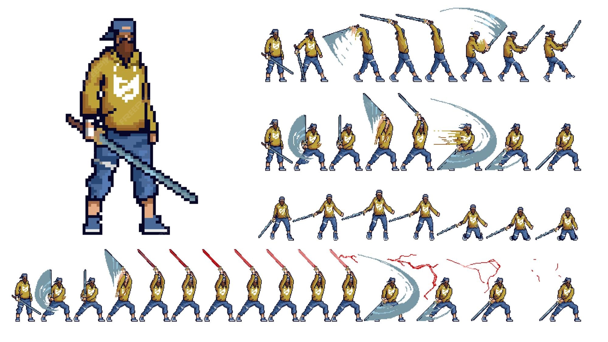 Man Met Houtaanval Pixel Art Karakter Klaar Voor Gebruik In Animatie En Game Aseprite Sprite