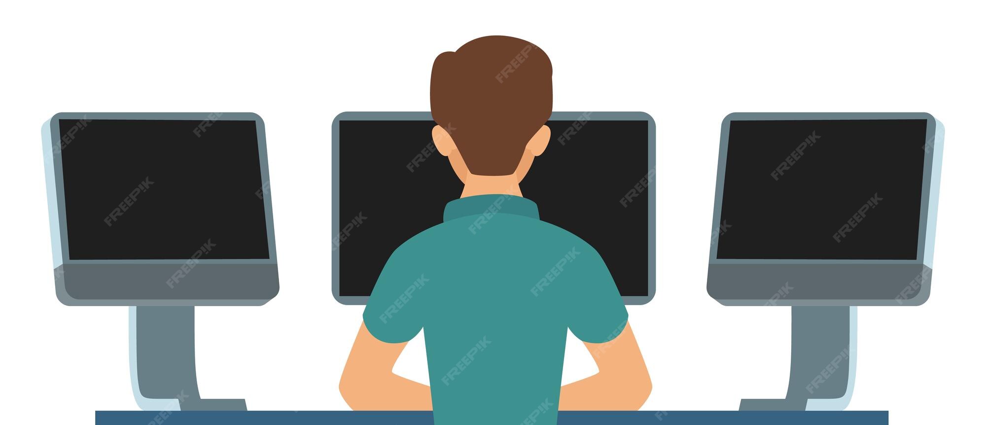 Premium Vector | Man at multiple monitors Finance trader code ...