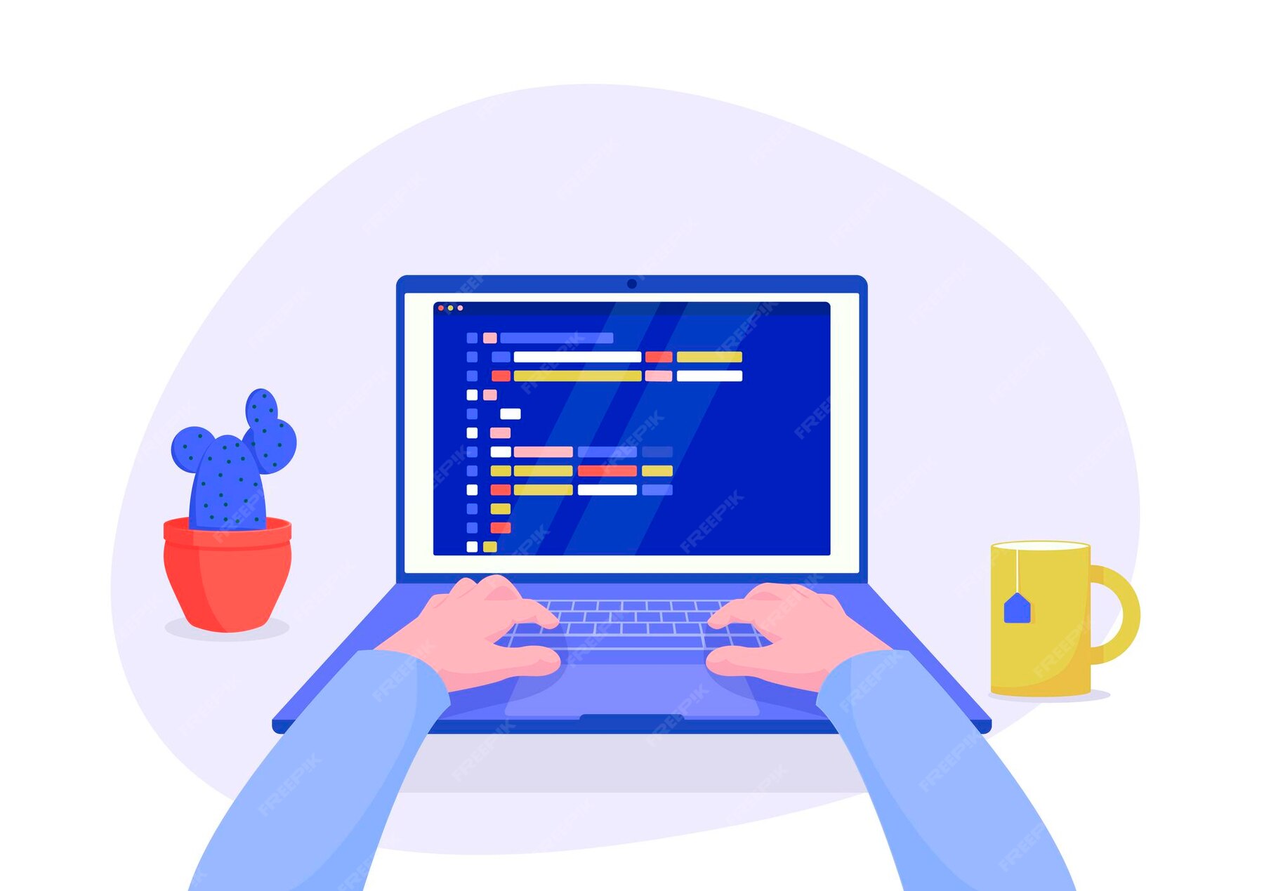 Premium Vector | Man programmer working on computer with code on screen illustration. programmer ...