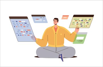 Premium Vector | Man programmer working on virtual screen coding website or application vector ...