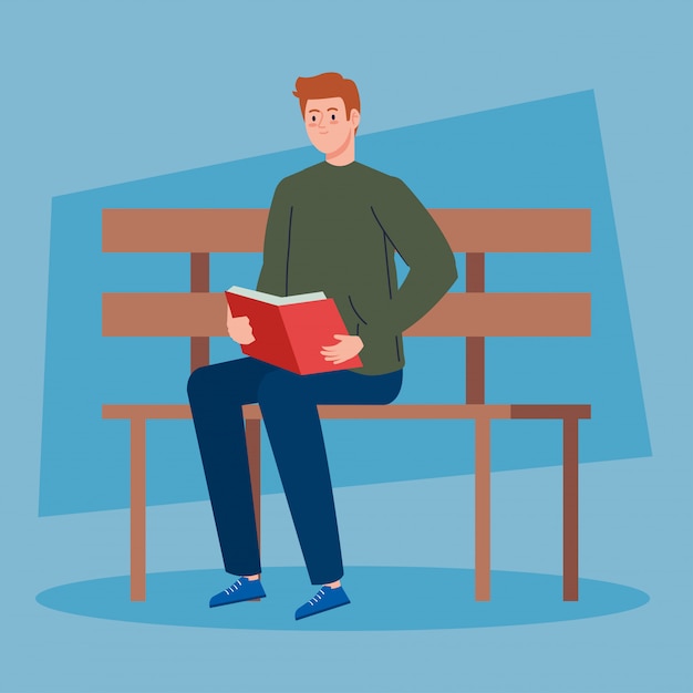 Premium Vector Man Reading Book Sitting In Park Chair