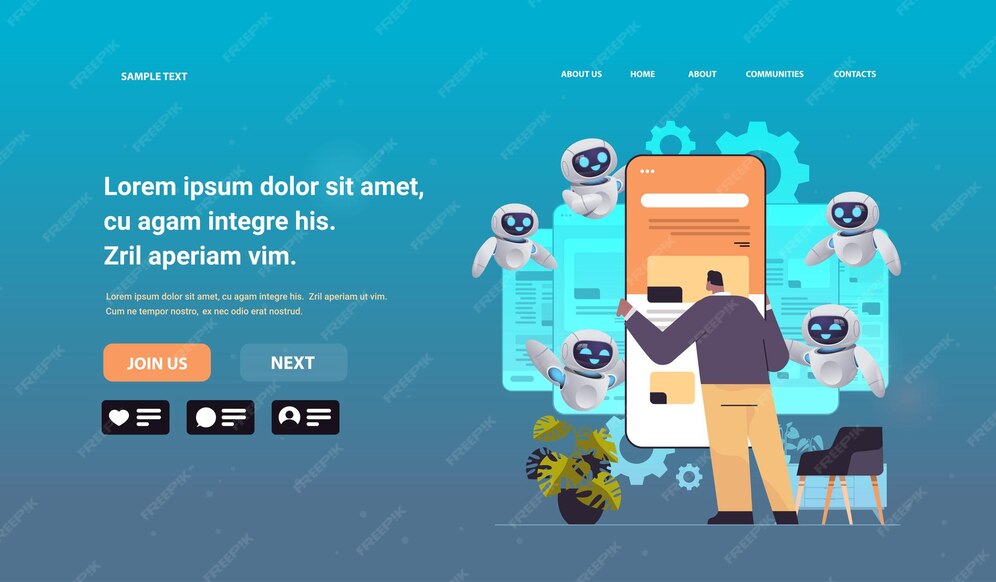 Premium Vector | Man and robot web developers creating program code on smartphone screen ...