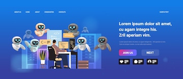 Premium Vector | Man and robots web developers creating program code on ...